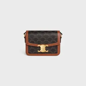 Celine Teen Triomphe Bag In Triomphe Canvas And Calfskin Tan