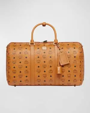 Mcm Medium Visetos Monogram Weekender Bag - Cognac