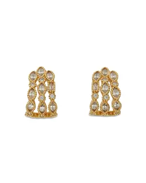 Maje Rhinestone Triple Row Curved Earrings - Gold