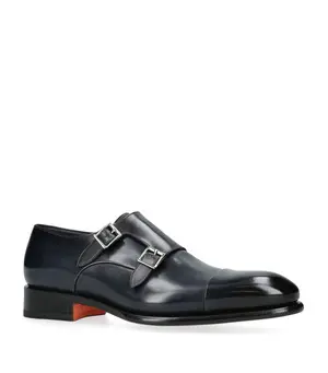 Santoni Leather Monk Shoes - Navy