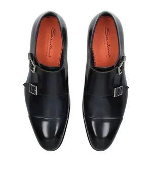 Santoni Leather Monk Shoes - Navy
