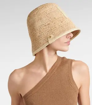 Jacquemus Le Bob Soli Raffia Bucket Hat - White