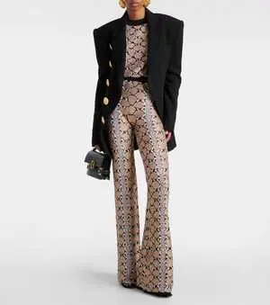 Balmain Snake-print Flared Trousers