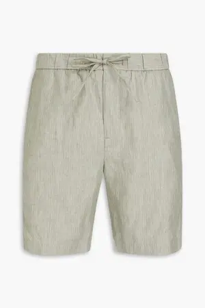 Frescobol Carioca Felipe Herringbone Linen And Cotton-Blend Drawstring Shorts Sage Green
