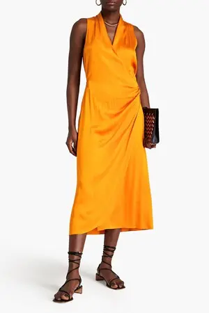 Vince Draped Satin-crepe Midi Wrap Dress