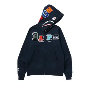 A BATHING APE Multi Fonts Shark Full Zip Hoodie - Blue