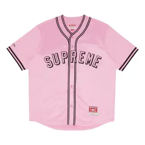 Supreme X Mitchell & Ness Satin Baseball Jersey - Pink