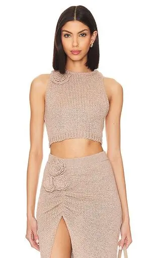 LOVERS AND FRIENDS Rosette Embellished Knit Top - Beige