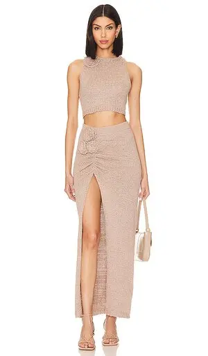 LOVERS AND FRIENDS Rosette Embellished Knit Top - Beige