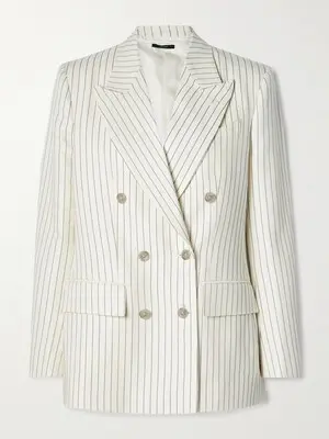 TOM FORD Double-breasted Pinstripe Wool-blend Twill Blazer - White