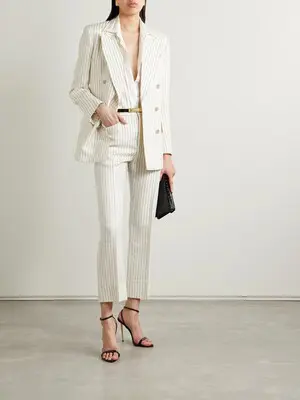 TOM FORD Double-breasted Pinstripe Wool-blend Twill Blazer - White