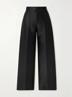 DESTREE Yoshitomo Pleated Faille Wide-leg Pants - Black