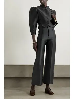 DESTREE Yoshitomo Pleated Faille Wide-leg Pants - Black