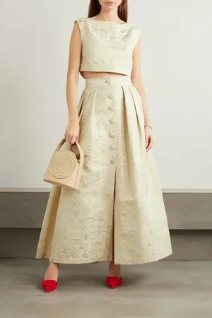 DESTREE Richard Cropped Floral Brocade Top - Ecru