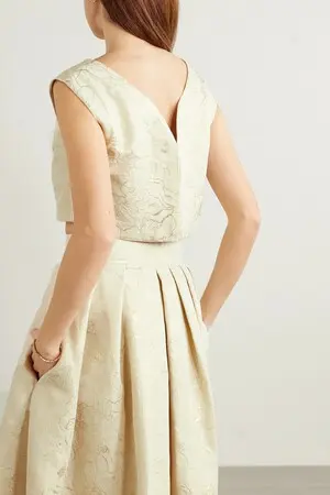 DESTREE Richard Cropped Floral Brocade Top - Ecru