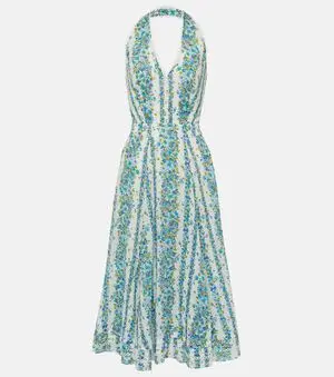 Poupette St Barth Beth Floral Halterneck Midi Dress - Blue