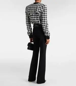 Balmain Houndstooth Tweed Bomber Jacket - Black