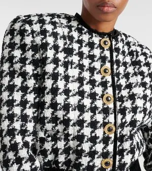 Balmain Houndstooth Tweed Bomber Jacket - Black