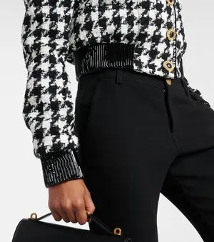 Balmain Houndstooth Tweed Bomber Jacket - Black