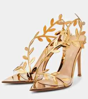 GIANVITO ROSSI Flavia Leaf-embellished Pumps - Gold