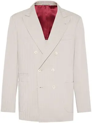 Brunello Cucinelli Striped Double-breasted Blazer - Neutrals
