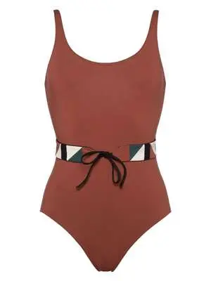 ERES ERES Damier Belted One-Piece Swimsuit Brown
