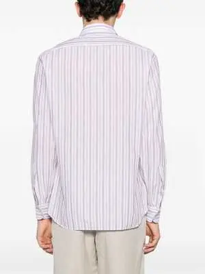 LARDINI Halo-stripe Classic-collar Shirt - Pink