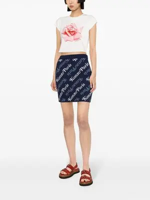 Kenzo Verdy Logo Intarsia Knit Mini Skirt - Blue