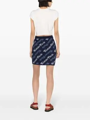 Kenzo Verdy Logo Intarsia Knit Mini Skirt - Blue