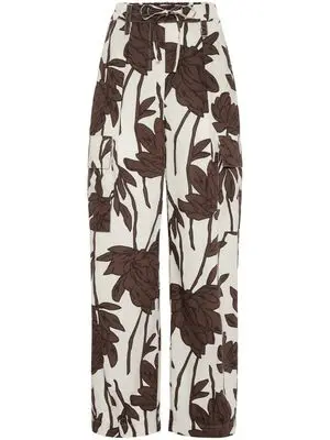 Brunello Cucinelli Brunello Cucinelli Floral Print Cotton Trousers White