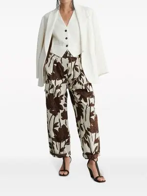 Brunello Cucinelli Floral Print Cotton Trousers - White