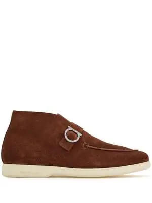 FERRAGAMO Gancini-buckle Suede Boots - Brown