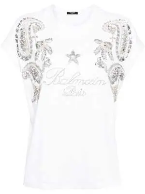 Balmain Crystal-embellished Cotton T-shirt - White