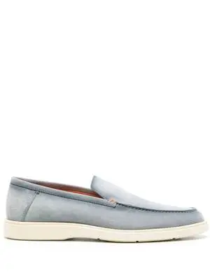 Santoni Almond-toe Suede Loafers - Blue