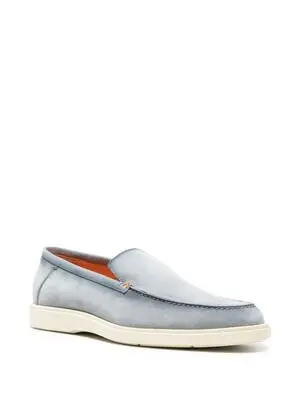 Santoni Almond-toe Suede Loafers - Blue