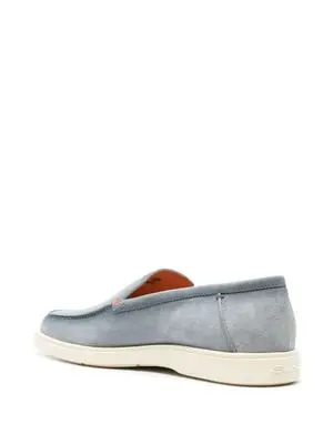 Santoni Almond-toe Suede Loafers - Blue
