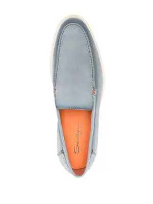 Santoni Almond-toe Suede Loafers - Blue