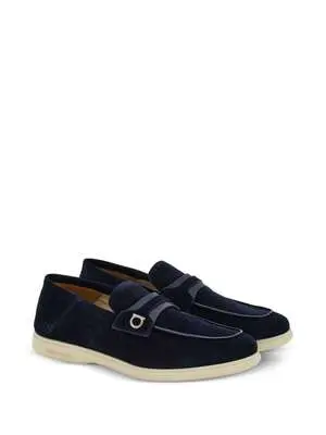 FERRAGAMO Gancini-detailed Suede Loafers - Blue