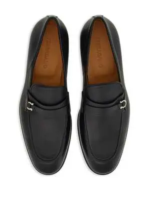 FERRAGAMO Gancini-plaque Leather Loafers - Black