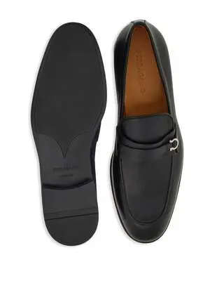 FERRAGAMO Gancini-plaque Leather Loafers - Black