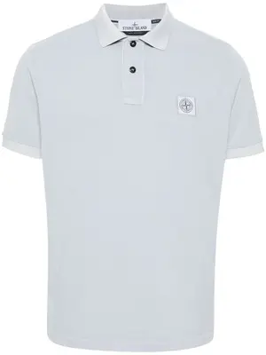 Stone Island Compass-appliqué Cotton Polo Shirt - Grey