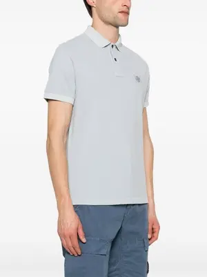 Stone Island Compass-appliqué Cotton Polo Shirt - Grey