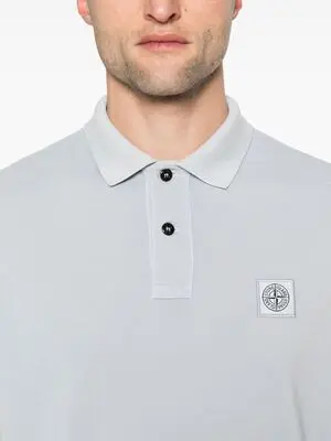 Stone Island Compass-appliqué Cotton Polo Shirt - Grey