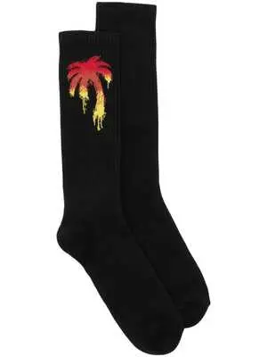Palm Angels Logo-jacquard Cotton-blend Socks - Black