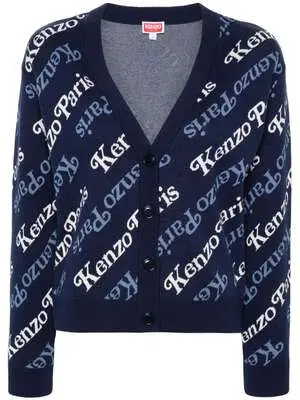 Kenzo Verdy Intarsia-logo Cropped Cardigan - Blue