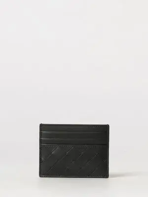 Bottega Veneta Credit Card Holder In Woven Leather - Black