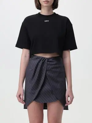 Off-White Off" Logo Cropped T-shirt - Black