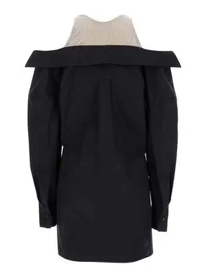 Giuseppe Di Morabito Short Dress With Rhinestone Mesh Insert In Cotton Blend - Black