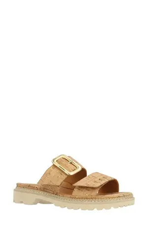 L'AMOUR DES PIEDS Dalbir Leather Slide Sandal - Natural/ Gold
