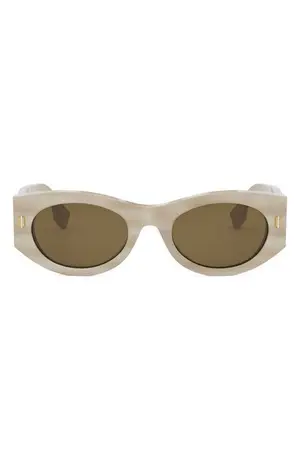 Fendi Fendi Roma 52mm Oval Sunglasses Beige Horn / Roviex